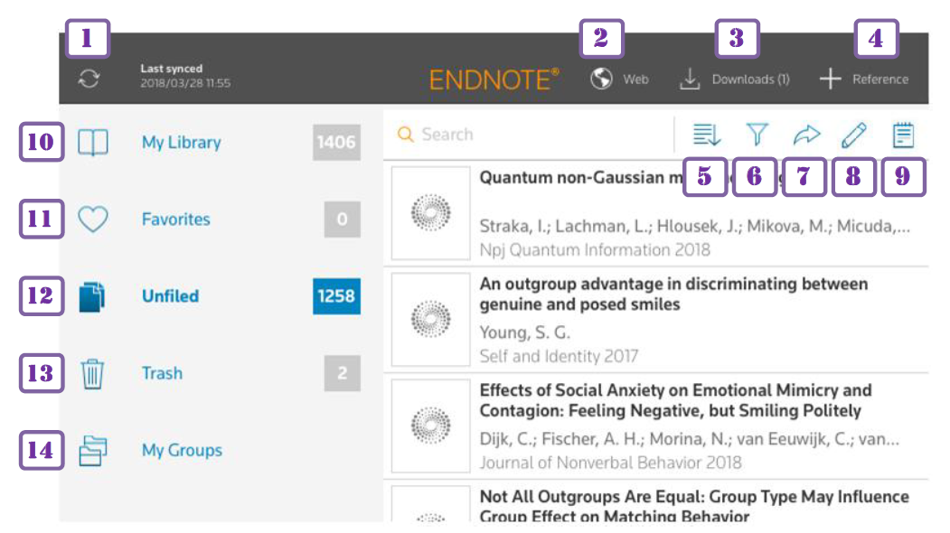 EndNote for iPad: 画面上のアイコンについて