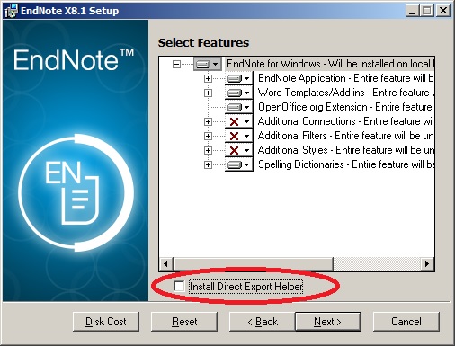 EndNote: Installation hangs on Export Helper (EndNote X4 or later Windows)