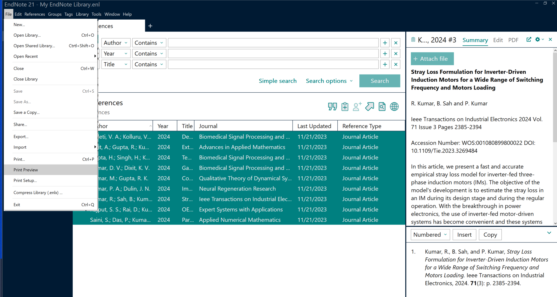 EndNote: Printing References