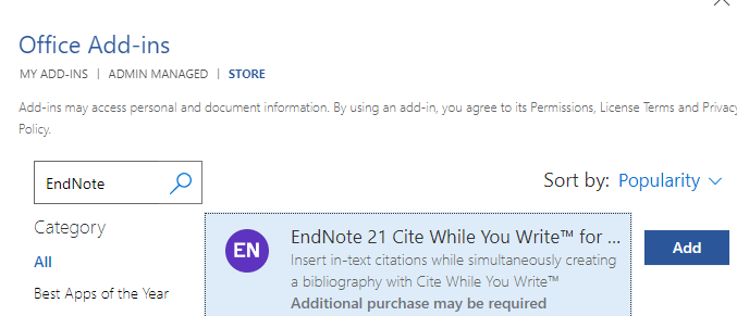 EndNote: Word Online CWYW