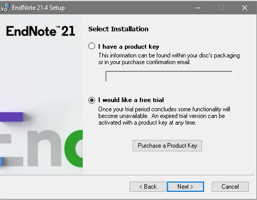 EndNote: Trial Installation