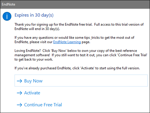 EndNote: Trial Installation