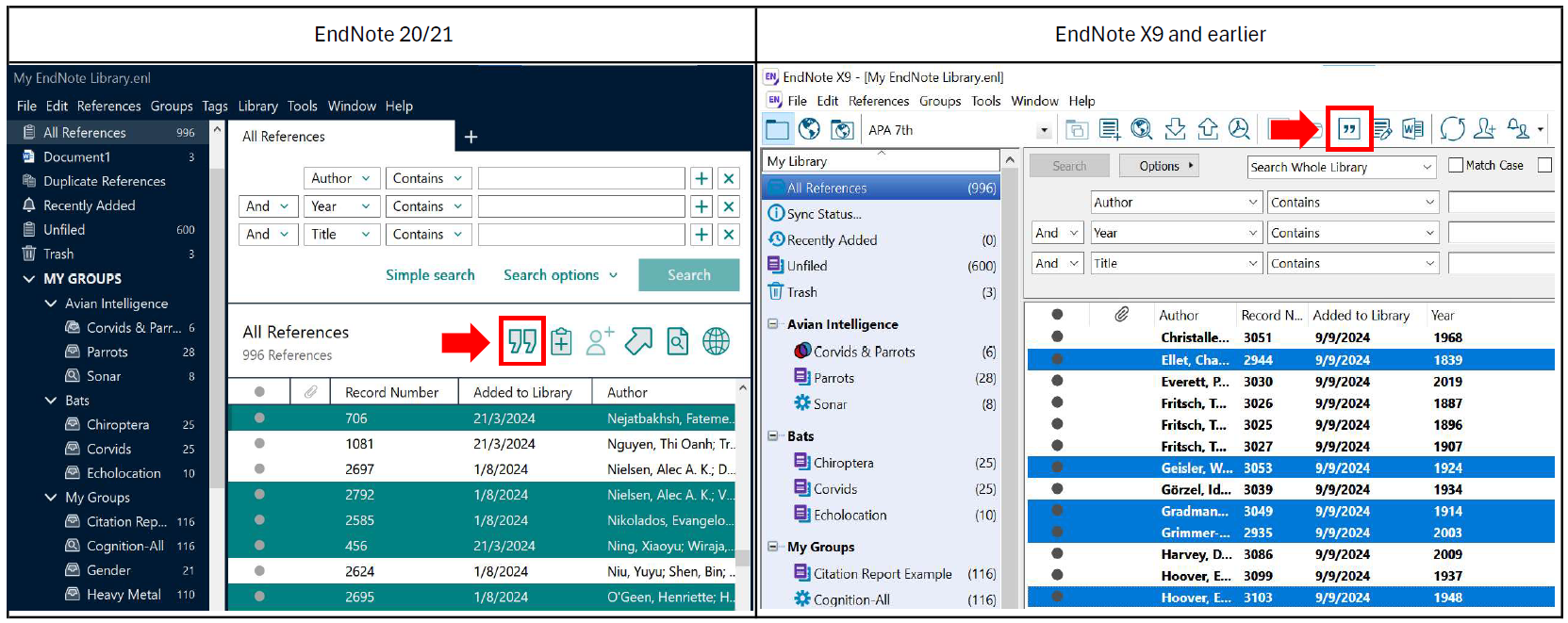EndNote: How to insert grouped citations