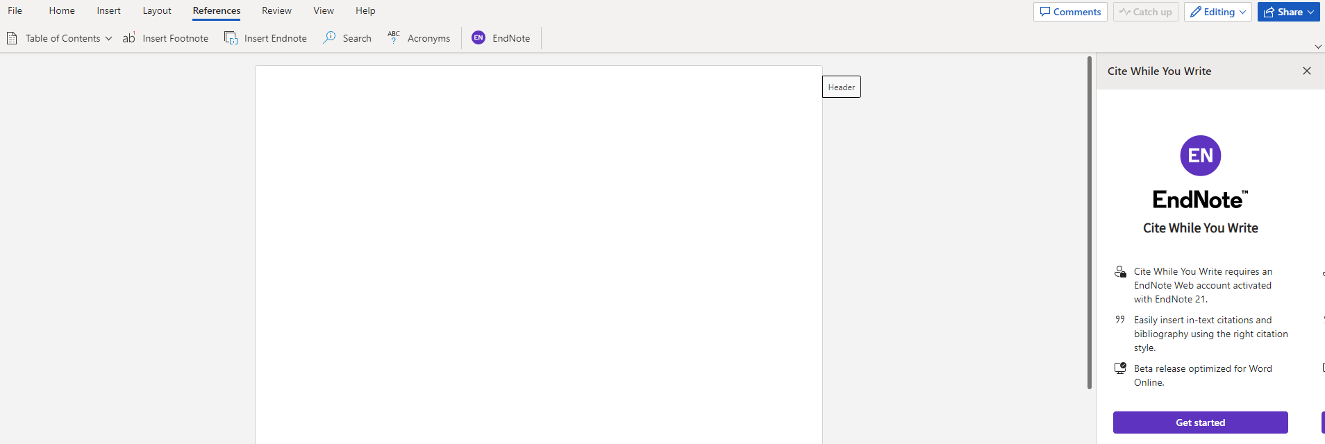 EndNote: Word Online CWYW