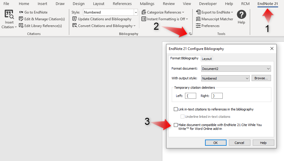 EndNote: Word Online CWYW