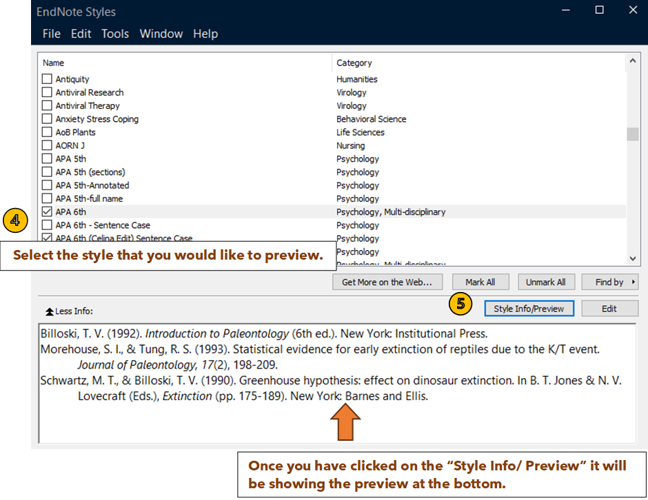 EndNote: Ways of previewing style in EndNote desktop