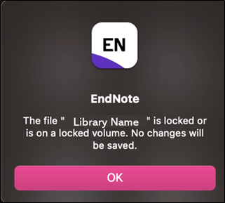 EndNote: The file is locked or on a locked volume. No changes will be saved.