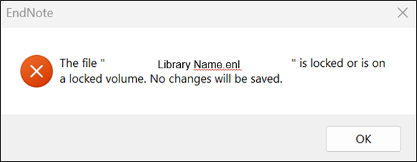 EndNote: The file is locked or on a locked volume. No changes will be saved.