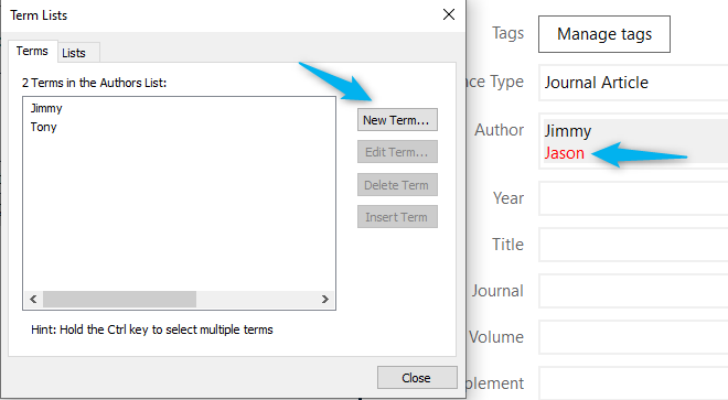 EndNote: Adding/Modifying Terms to a Term List