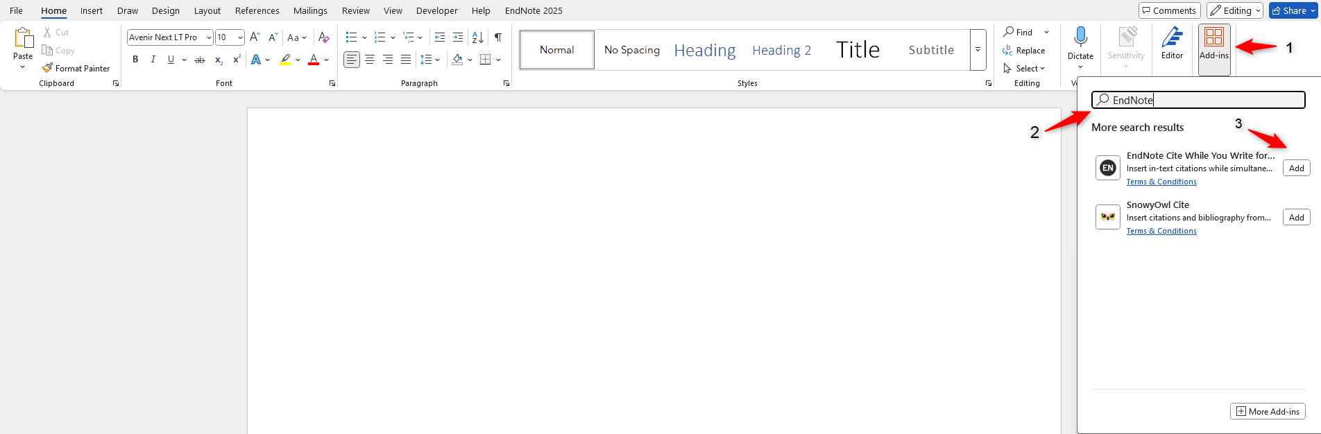 EndNote: Word Online CWYW