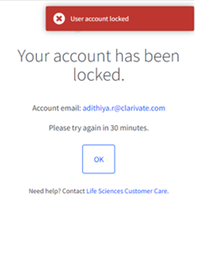 Common error messages: Your account has been locked