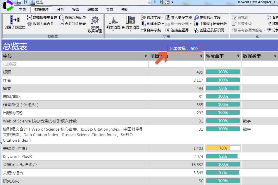 Derwent Data Analyzer: 主题词|记录计数功能介绍