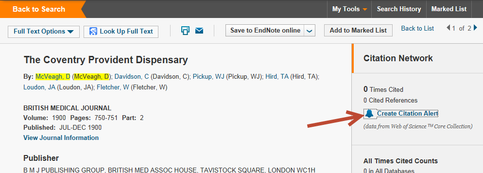 Web of Science Core Collection: Steps to set up a citation alert