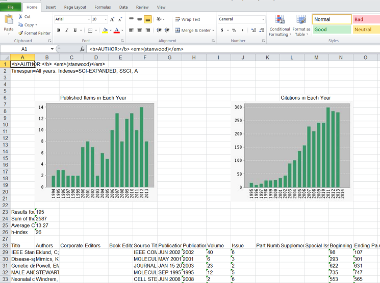 Web of Science Core Collection: Exporting Citation Report Records to Excel