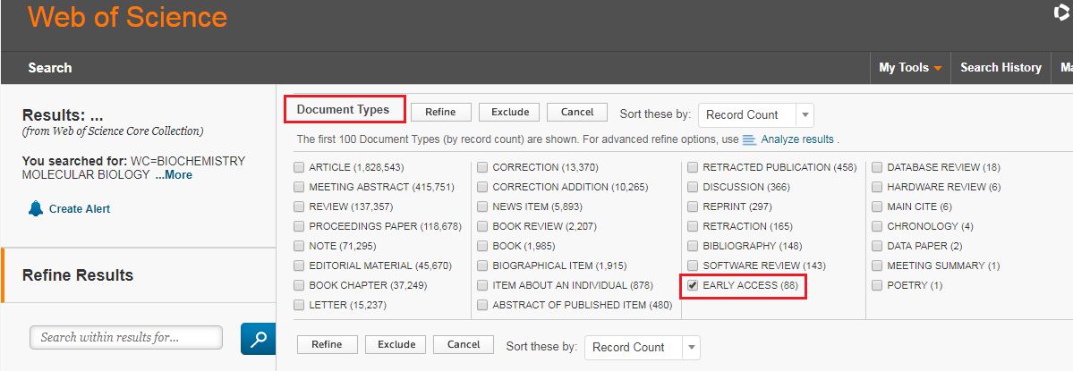 Web of Science Core Collection: Early Access articles