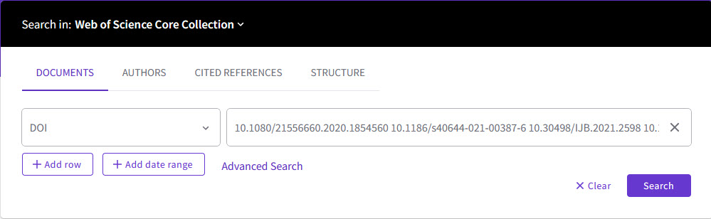 Web of Science: Digital Object Identifier (DOI) search