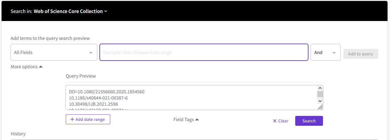 Web of Science: Digital Object Identifier (DOI) search