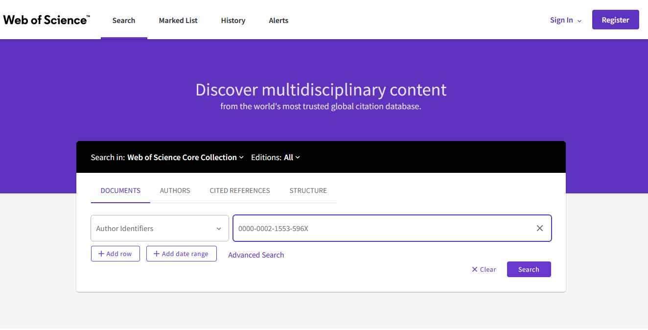 Web of Science: Inclusion of ORCID numbers